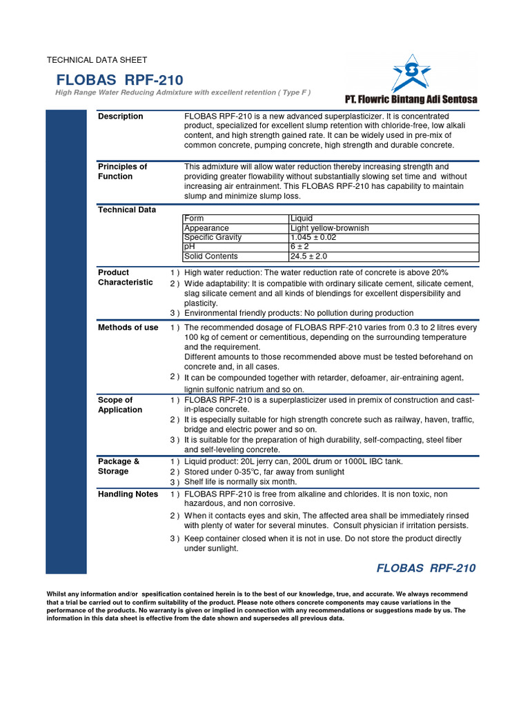 TDS - FLOBAS RPF-210_FBAS | PDF | Concrete | Cement