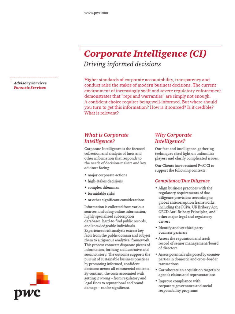 Corporate Intelligence Main Brochure | PDF | Information | Risk