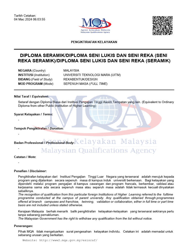 Diploma Seramik/Diploma Seni Lukis Dan Seni Reka (Seni Reka Seramik ...