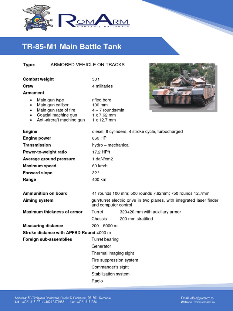 1 - Datasheet TR 85 M1 | PDF | Tanks | Vehicles