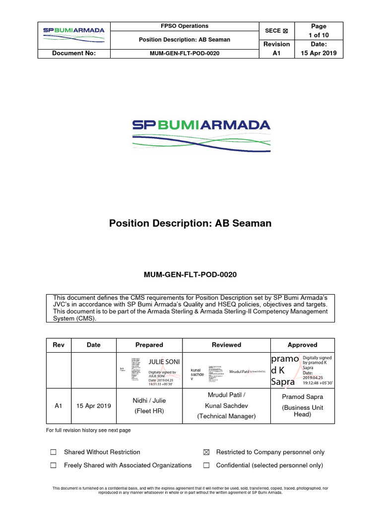 MUM-GEN-FLT-POD-0020 - A1-AB Seaman | PDF | Employment | Safety