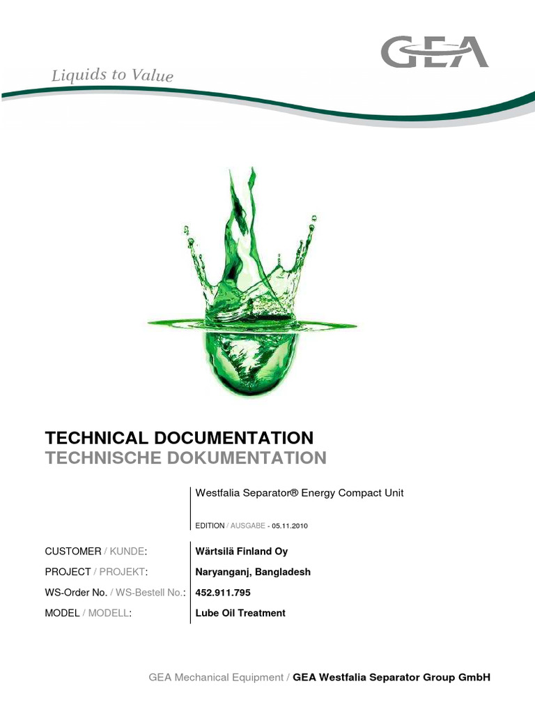 GEA Westfalia Separator Technical Document | PDF