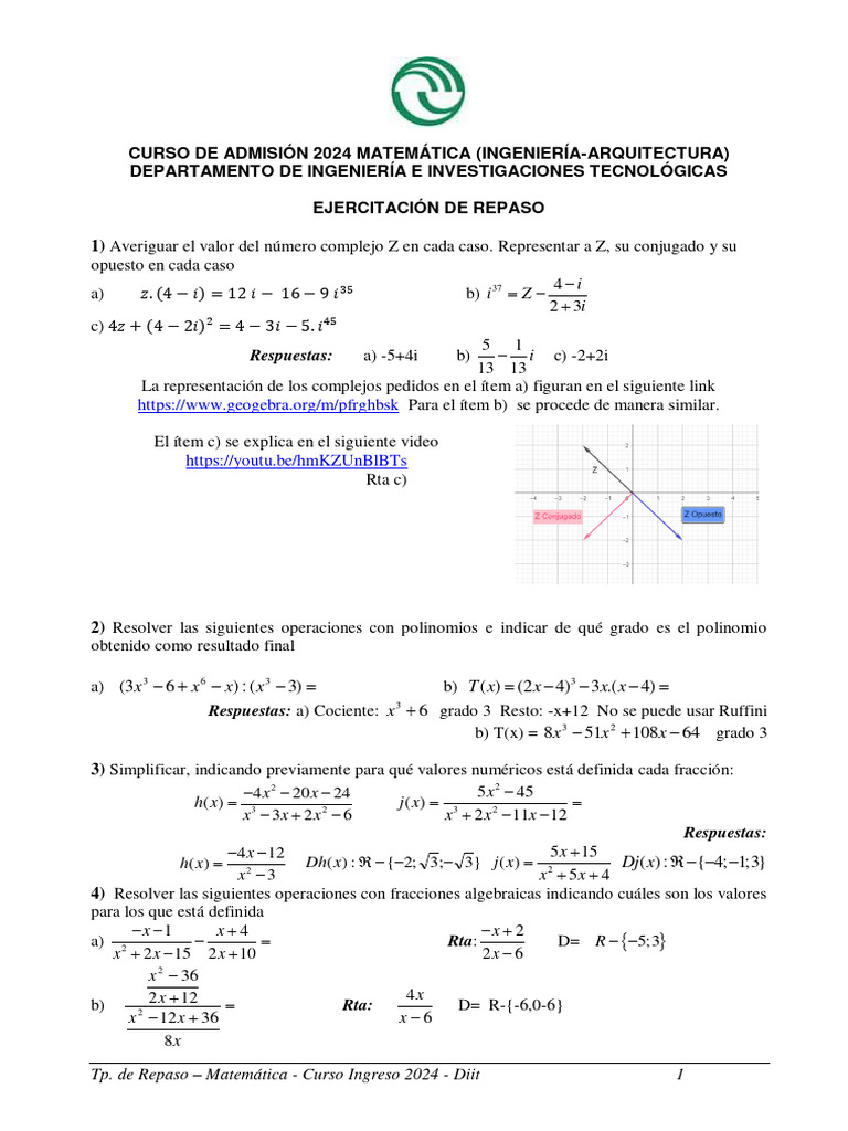 TP de Repaso Matematica Ingreso 2024 Final | PDF | Matemática Elemental | Análisis matemático