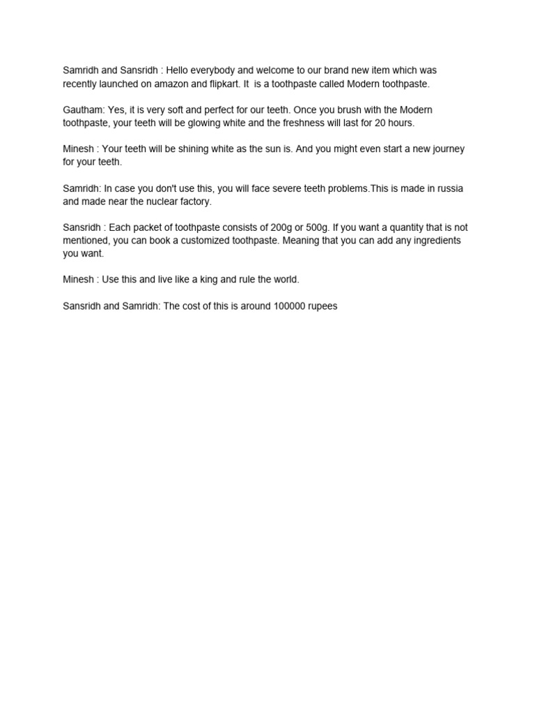 Modern Toothpaste Script | PDF