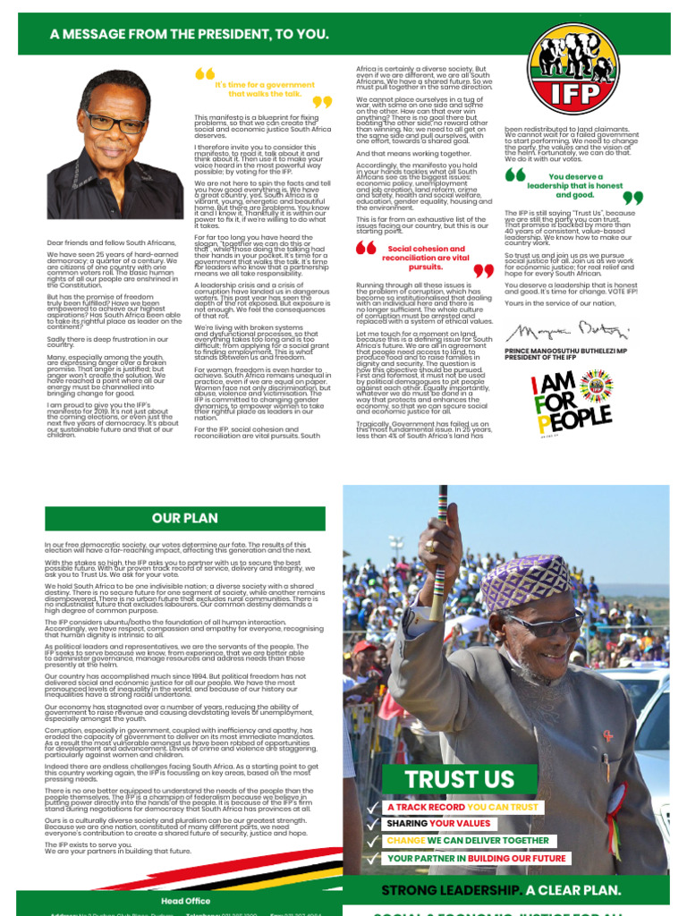 IFP Election Manifesto For 2019 | PDF | Economic Inequality ...