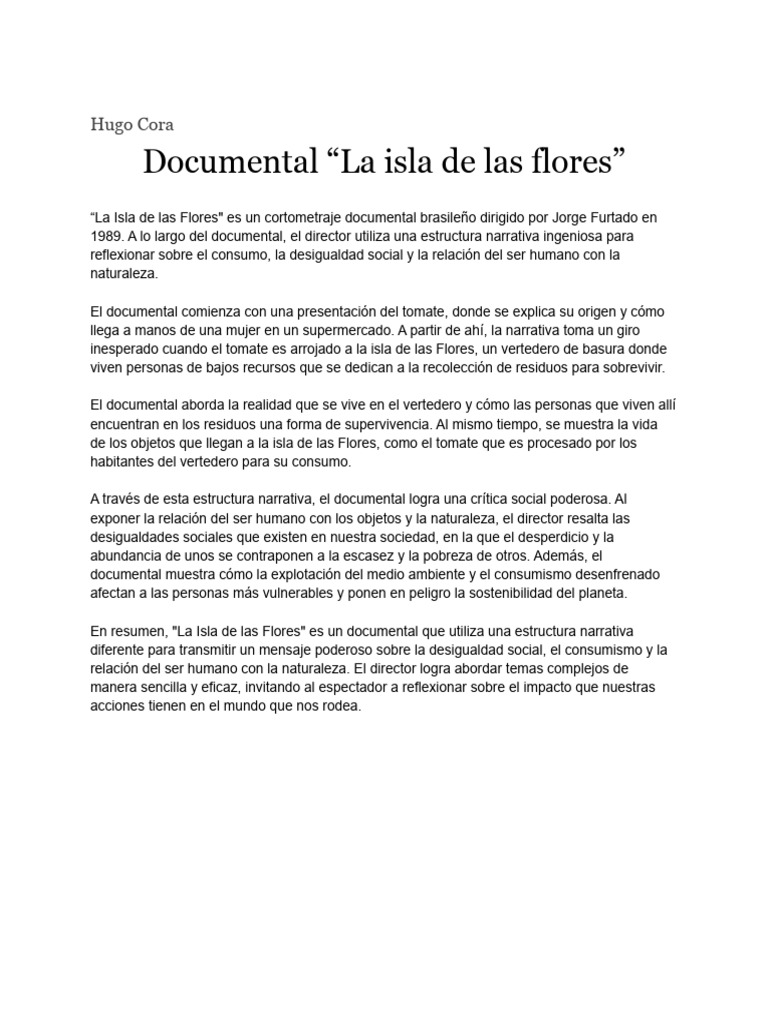 Comentario-Isla de Las Flores - Hugo Cora | PDF