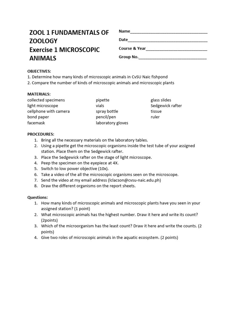 Exercise 1 Microscopic Animals 1 | PDF | Computers