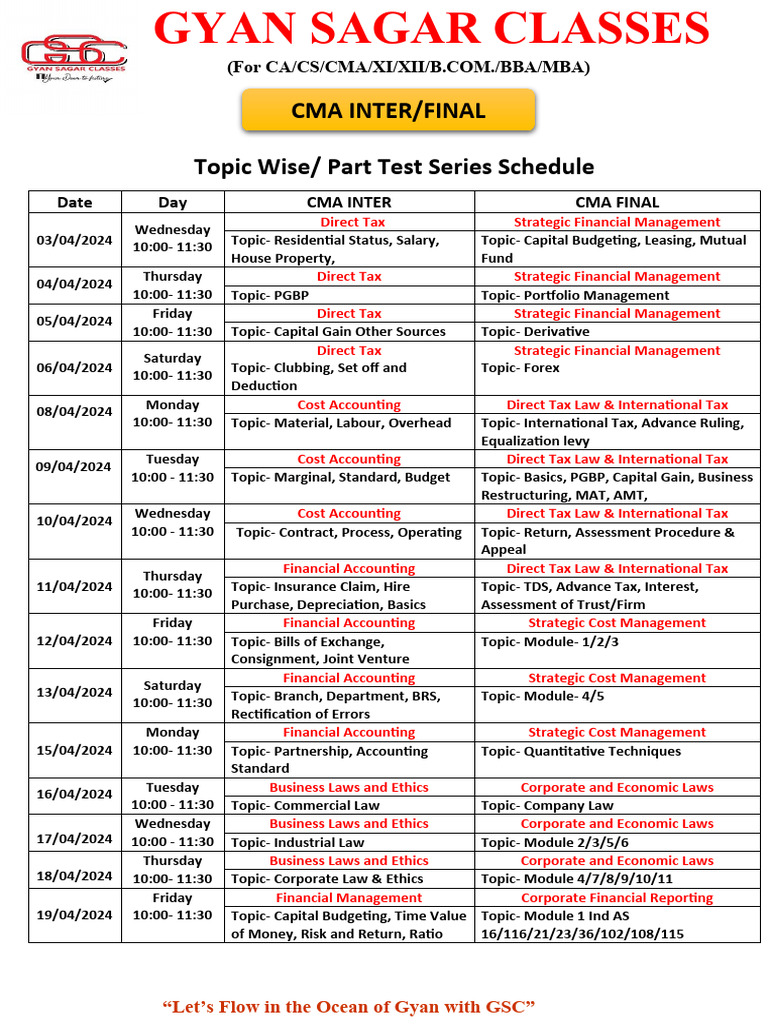 Part Test Series Schedule | Download Free PDF | Valuation (Finance) | Taxes