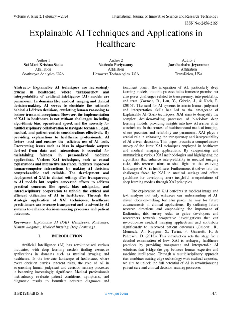 Explainable AI Techniques and Applications in Healthcare | PDF