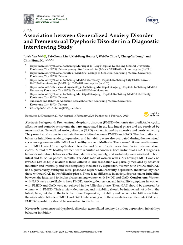 PMDD and GAD: A Diagnostic Study | PDF | Generalized Anxiety Disorder ...