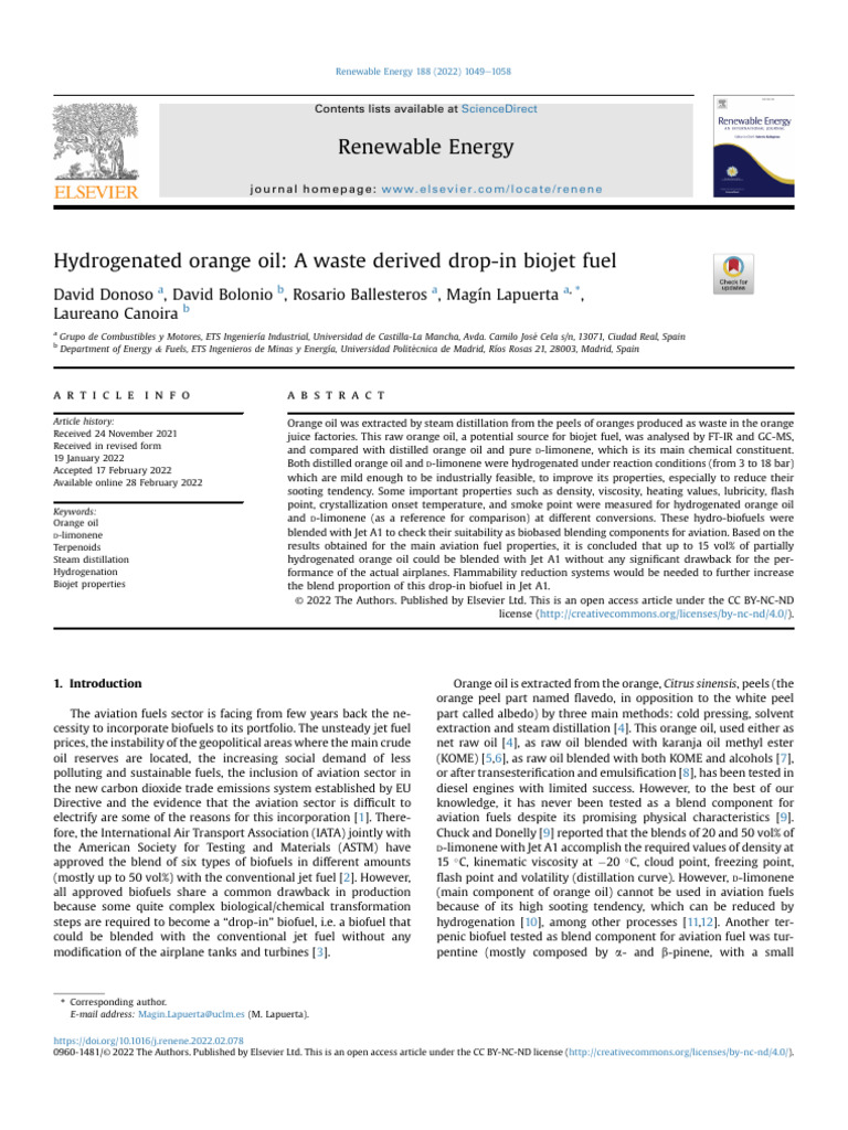 Hydrogenated Orange Oil | PDF | Jet Fuel | Biofuel