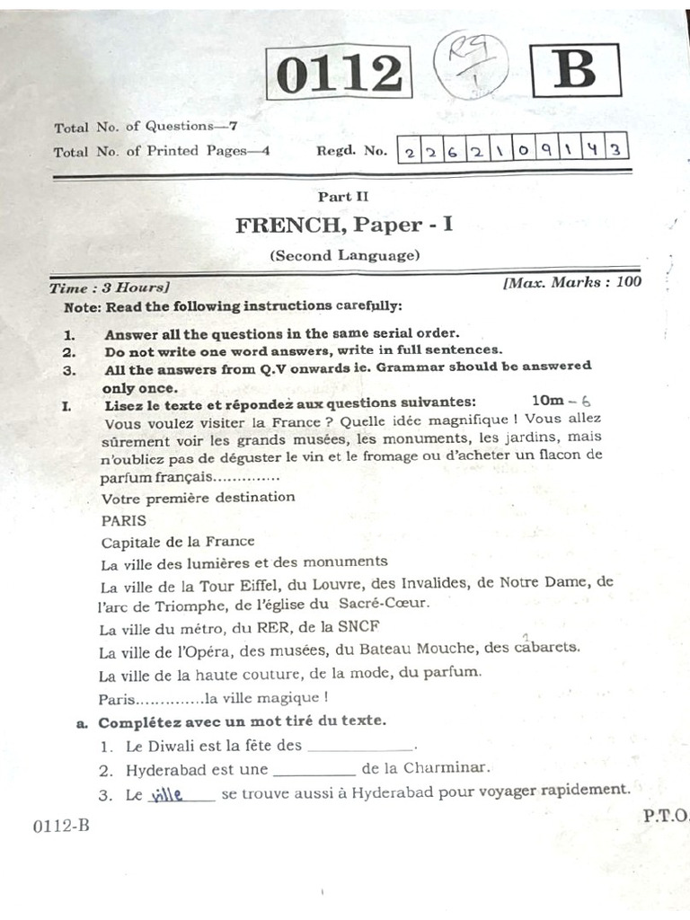 Junior Inter Question Paper - July2022 | PDF