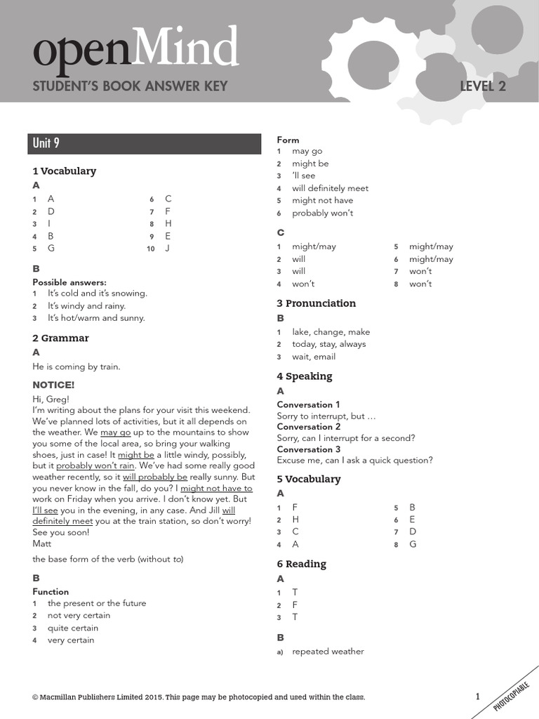 Om 2 - Students Book Unit 9 Answers | PDF