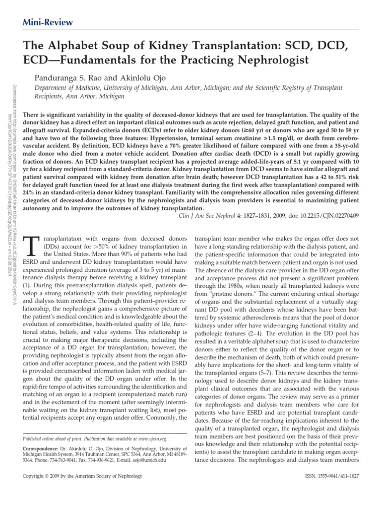The Alphabet Soup of Kidney Transplantation scd,.28 | PDF | Kidney Transplantation | Organ Donation