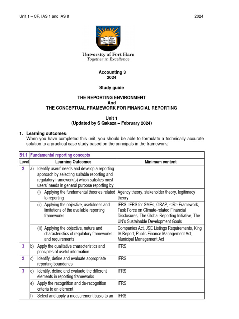 Unit 1 The Reporting Environment - CF - IAS 1 and IAS 8 - Handout and Tutorial Question | PDF ...