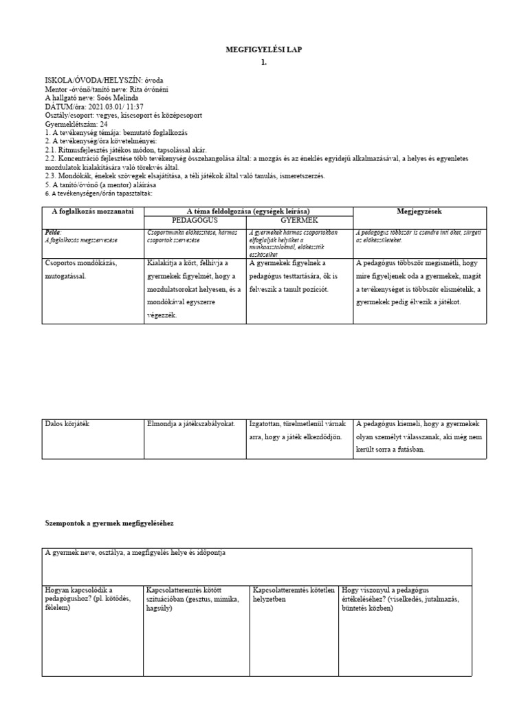 Megfigyelesi Lap | PDF