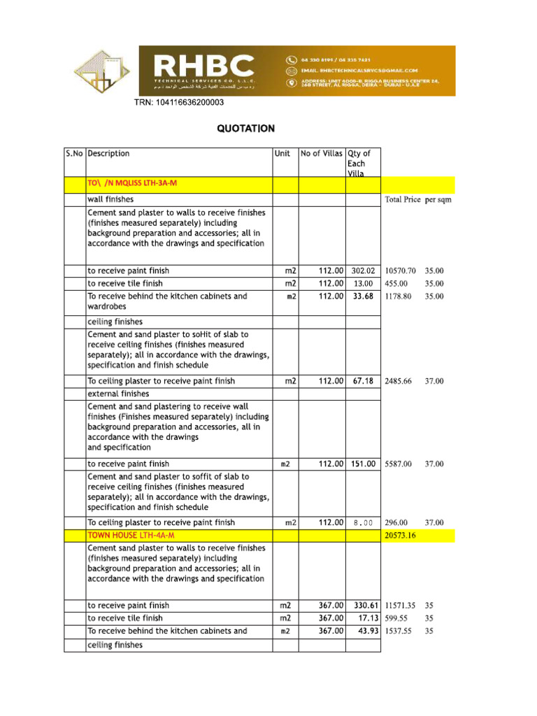Plastering Quotation | PDF