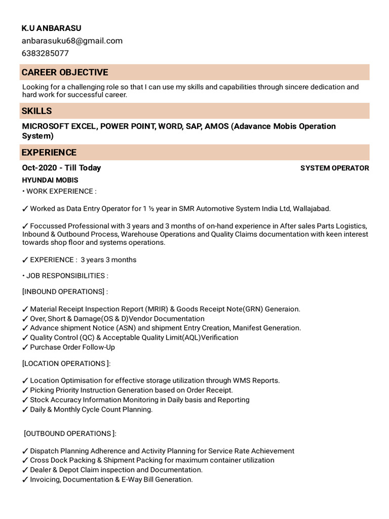 ResumeK U Anbarasu | PDF