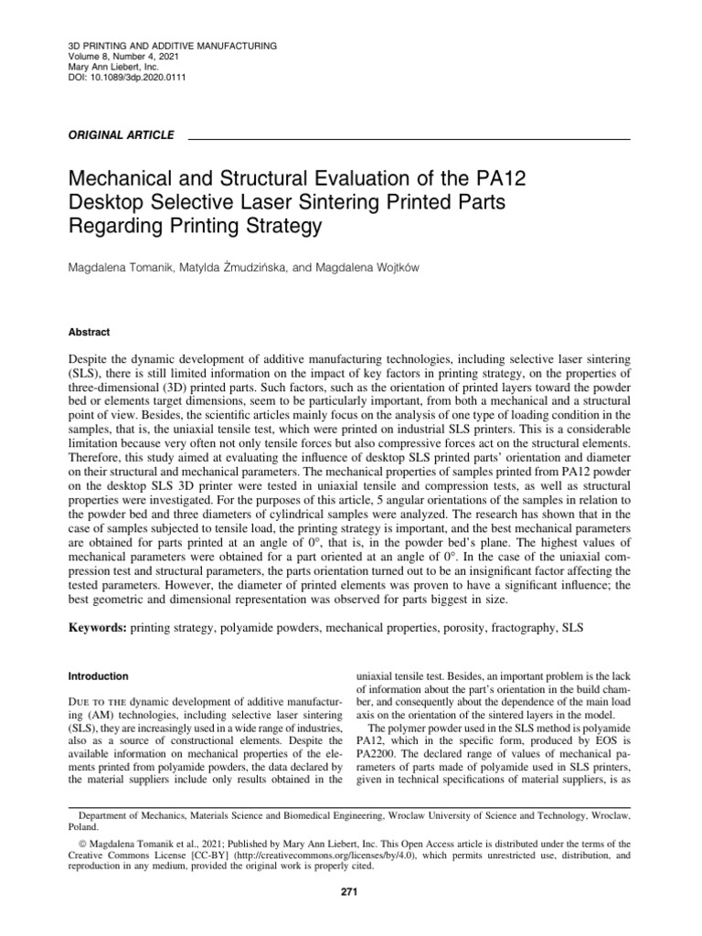 Tomanik Et Al 2021 Mechanical and Structural Evaluation of The Pa12 Desktop Selective Laser ...