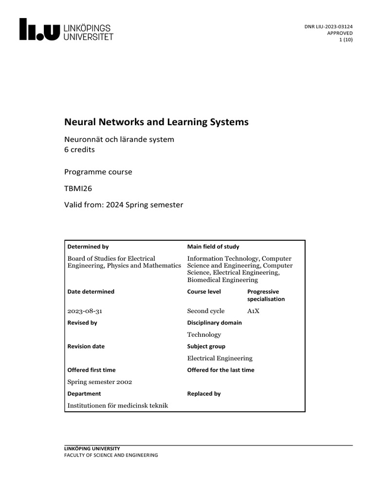 Syllabus Neural Networks and Learning Systems | PDF | Engineering | Physics