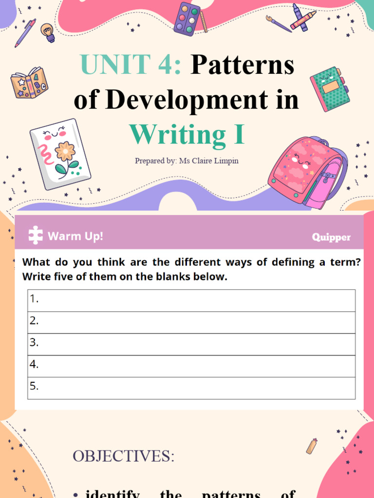 RW Unit 4 Patterns of Development in Writing PT 1 | PDF