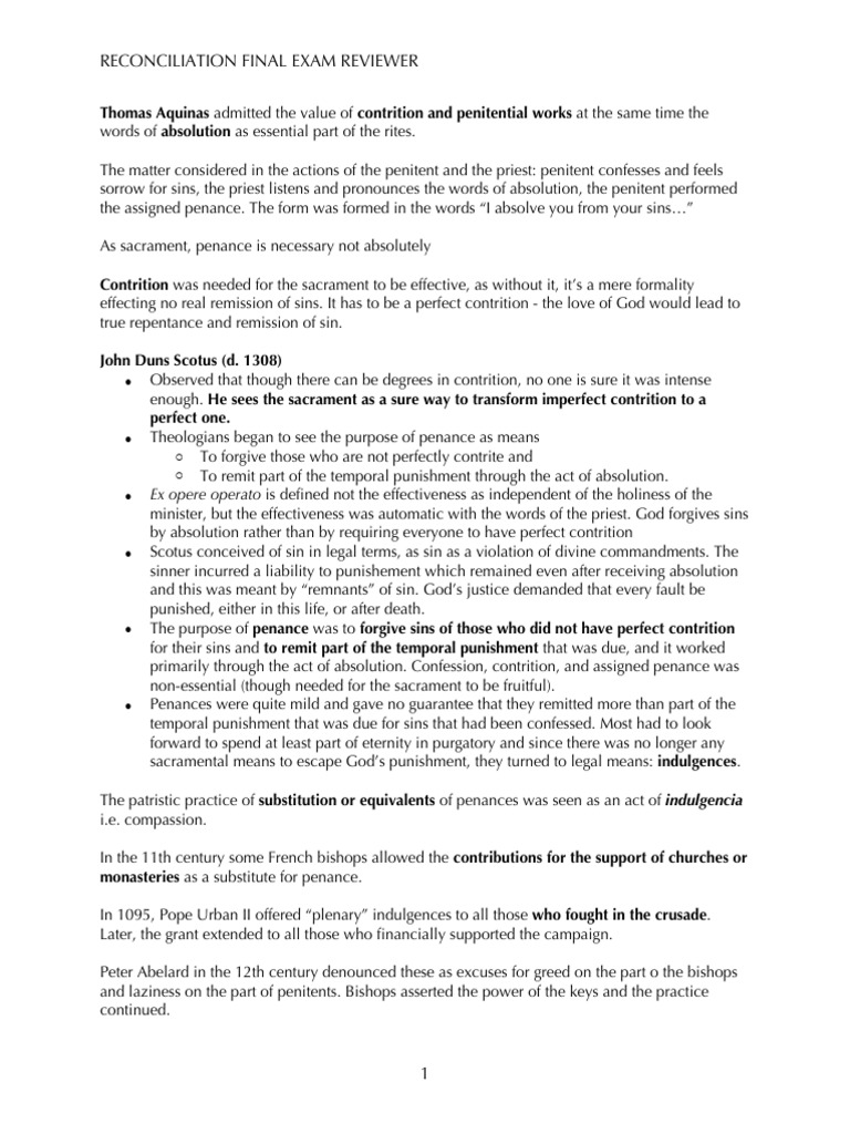 Reconciliation Final Exam Reviewer | PDF | Penance | Confession (Religion)