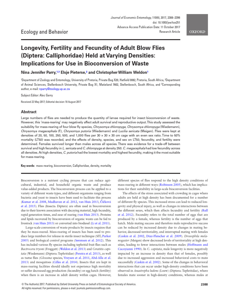 Longevity, Fertility and Fecun | PDF | Fly | Insects