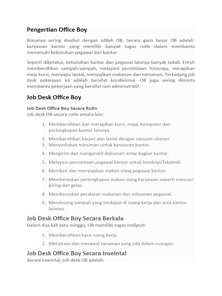 Tugas dan Tanggung Jawab Office Boy | PDF