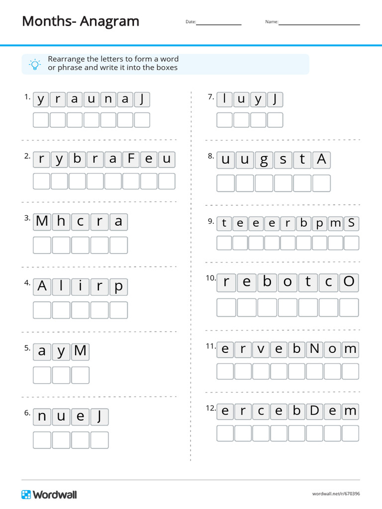 Months Anagram Anagram 2 | PDF | Science & Mathematics