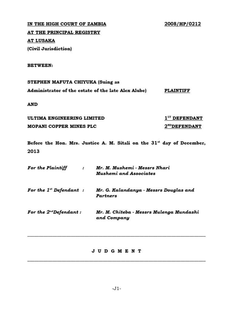 Judgement Stephen Mafuta Chiyuka and Ultima Engineering LTD Mopani ...