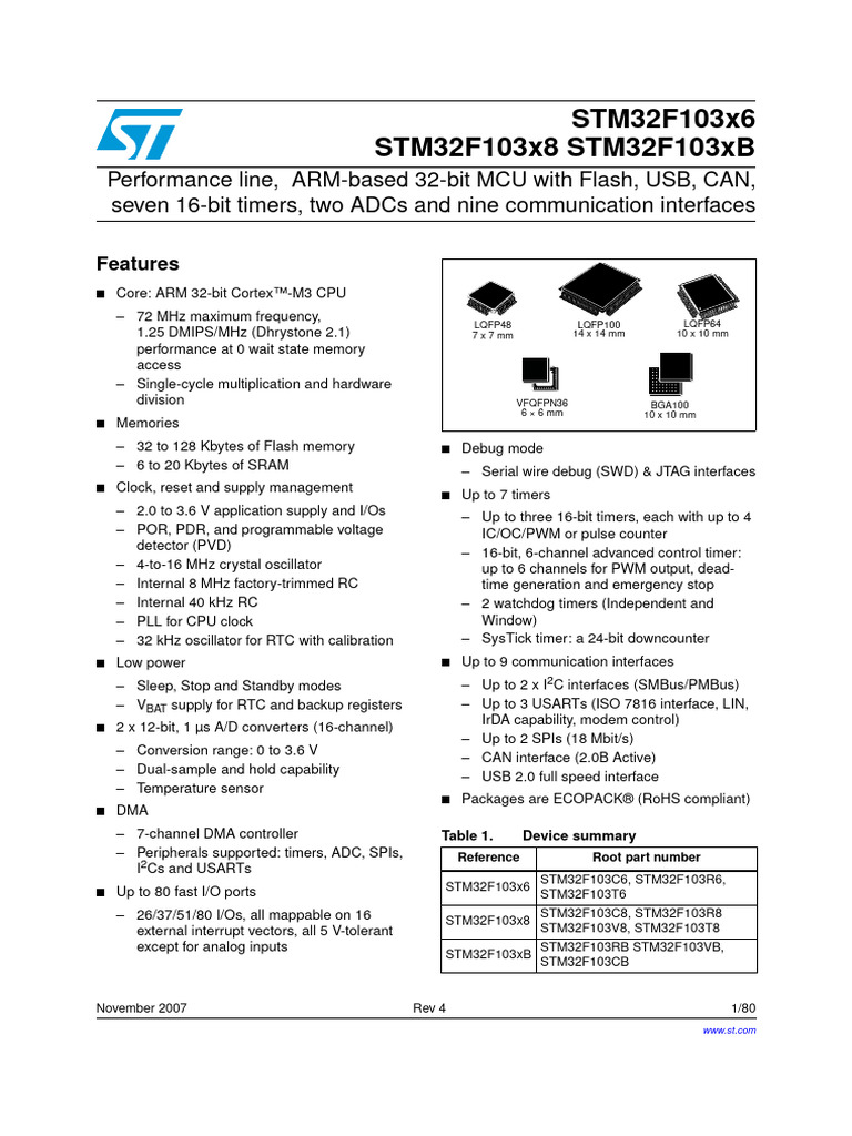STMicroelectronics STM32F103C8T6 Datasheet | PDF | Microcontroller ...