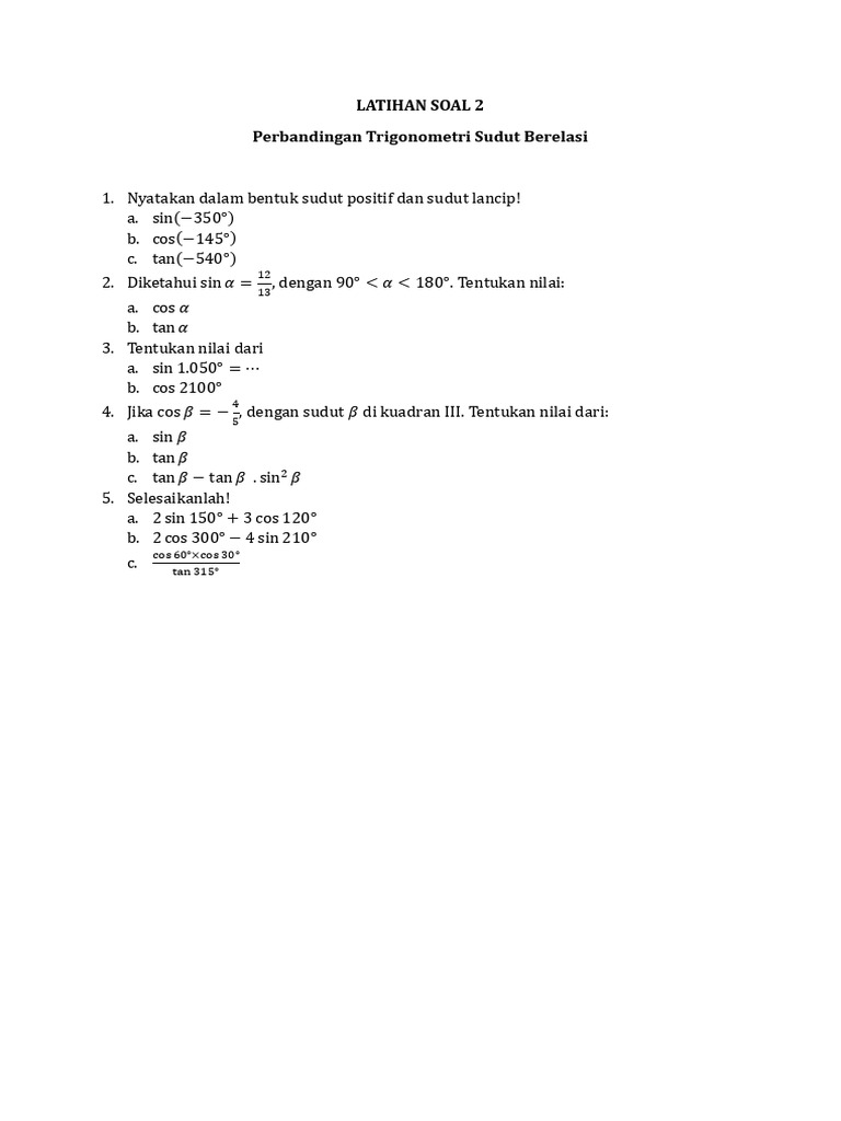 Latihan Trigonometri Sudut Berelasi | PDF | Metode & Bahan Ajar ...