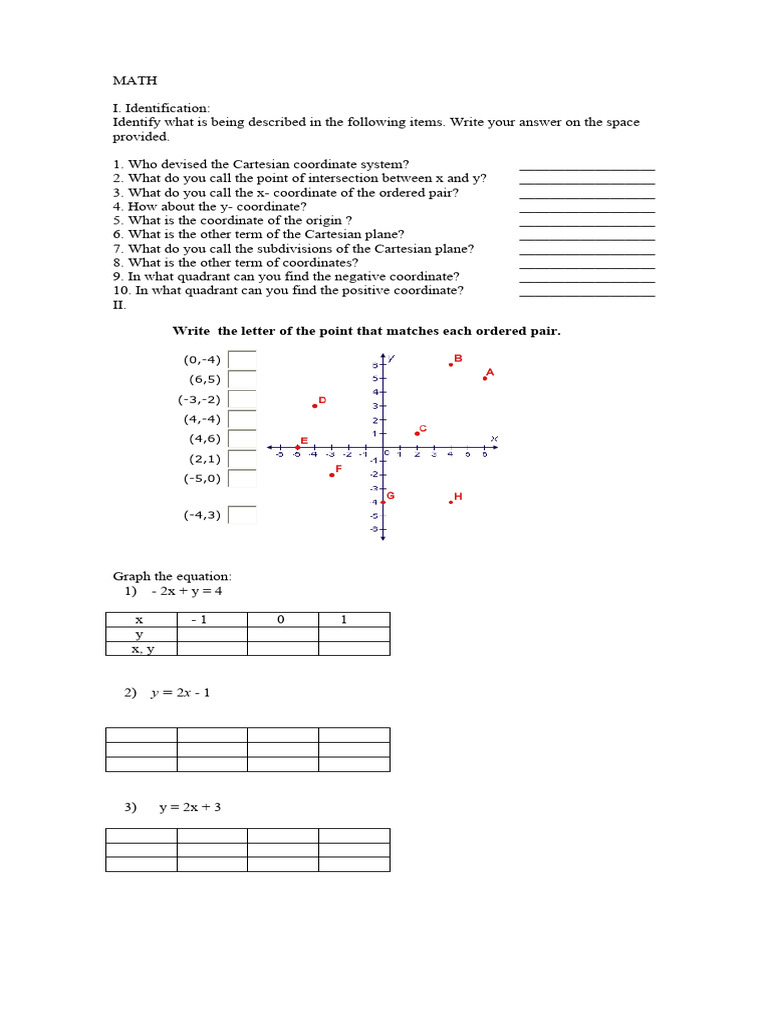 Cartesian Coordinate System Quiz | PDF | Teaching Methods & Materials ...