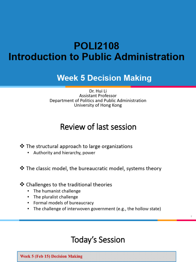 5-POLI2108 Week 5 Decision Making | PDF | Rationality | Decision Making