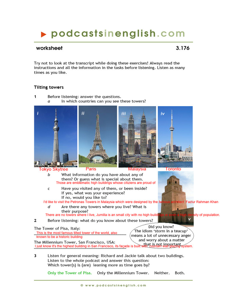 Tilting Worksheet | PDF | Tower | Learning