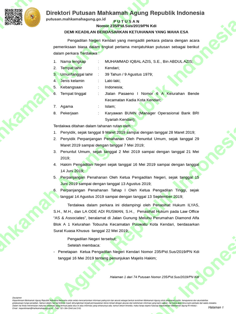 Putusan 235 Pid - Sus 2019 PN Kdi 20230917104712 | PDF