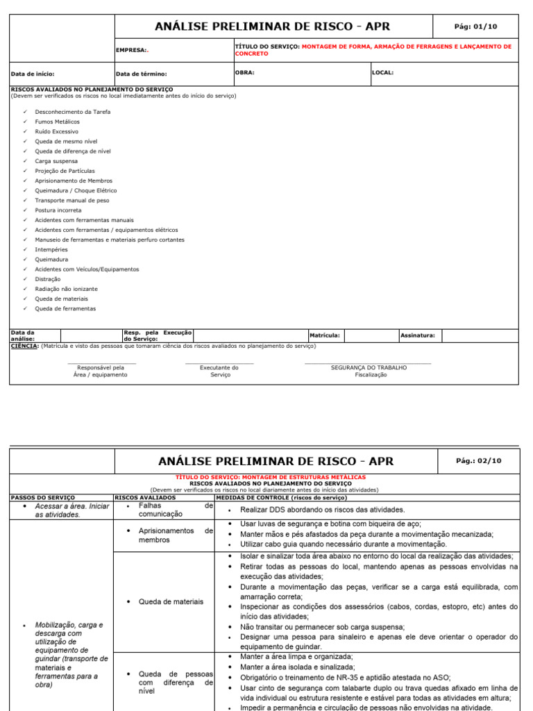 APR - Análise Preliminar de Risco MODELO | PDF