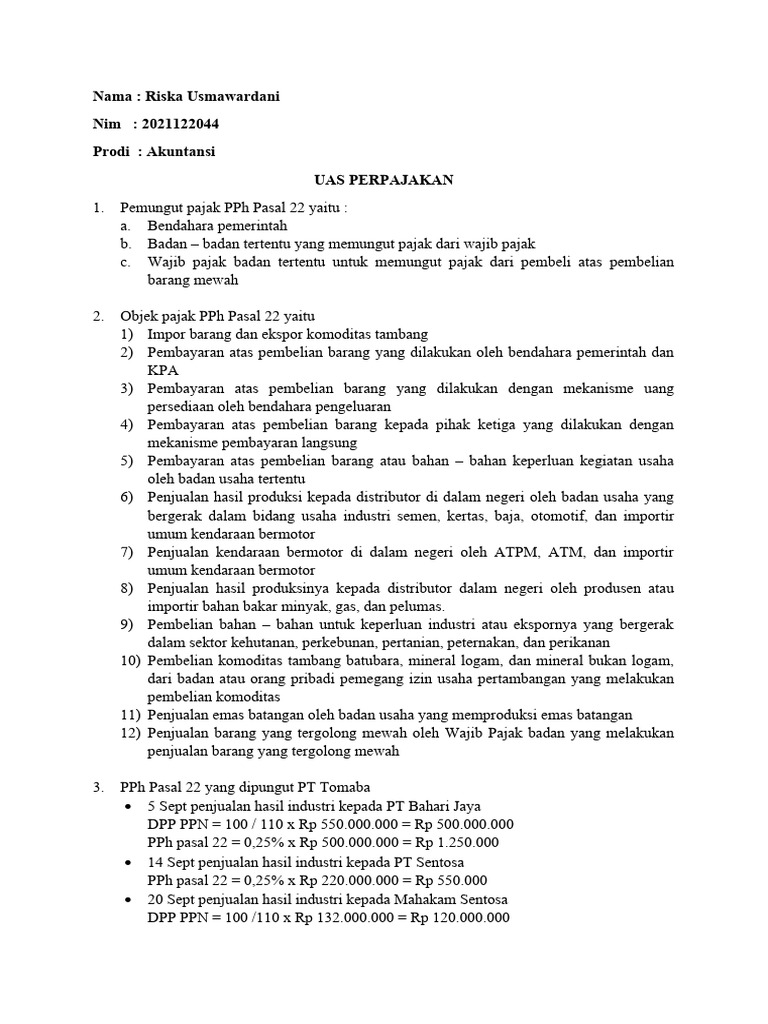 Riska Usmawardani - PMM - UAS Perpajakan | PDF | Bisnis | Hukum