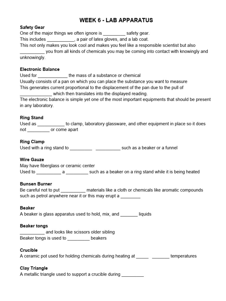 W6 - Lab Apparatus - Listening | PDF | Laboratories | Laboratory Equipment