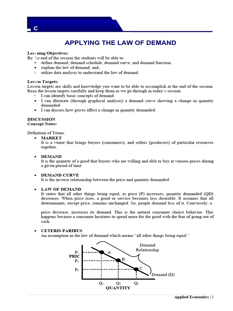 Chapter 2 - Lesson 2.1 - Applying The Law of Demand - SC | PDF