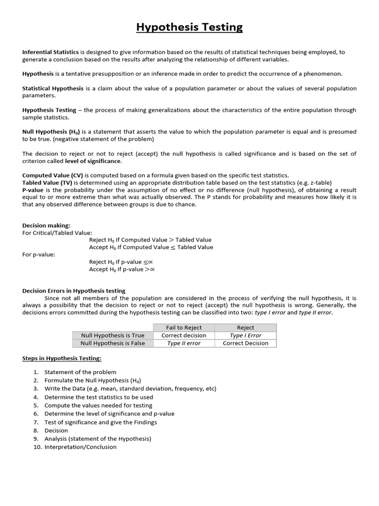 Hypothesis-Testing. 1st Set | PDF | Statistical Hypothesis Testing | P ...