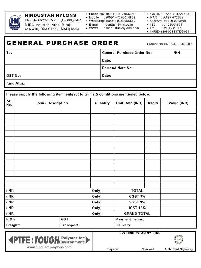 F.36 - General Purchase Order | PDF