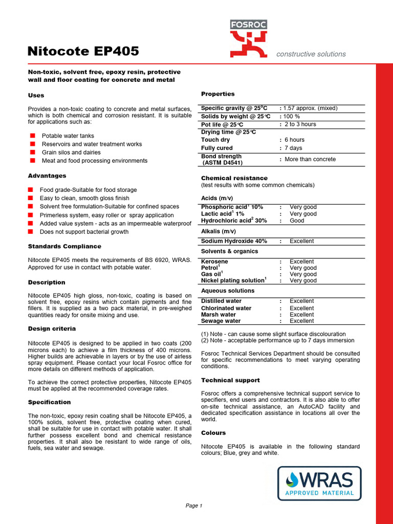 Nitocote Ep405 | PDF | Concrete | Water