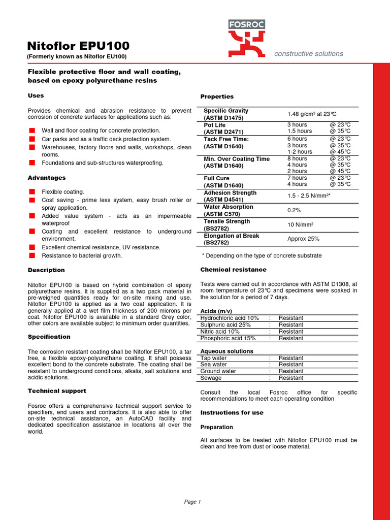 Nitoflor EPU100: Epoxy Polyurethane Coating | PDF