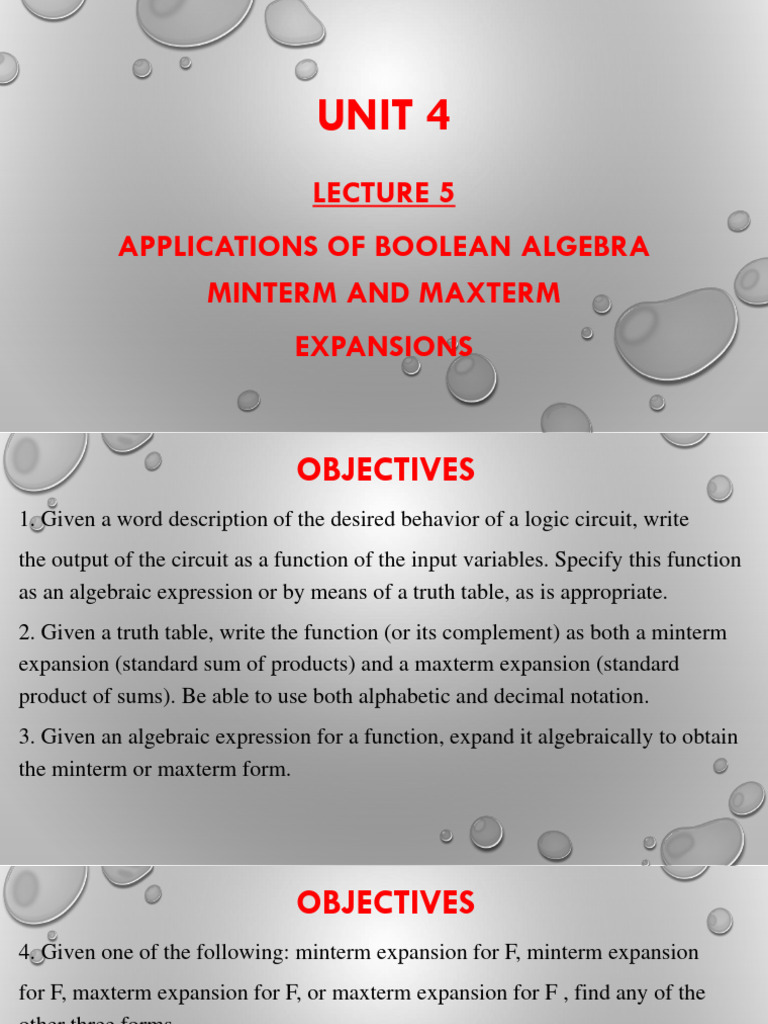 Unit 4: Applications of Boolean Algebra Minterm and Maxterm Expansions | PDF