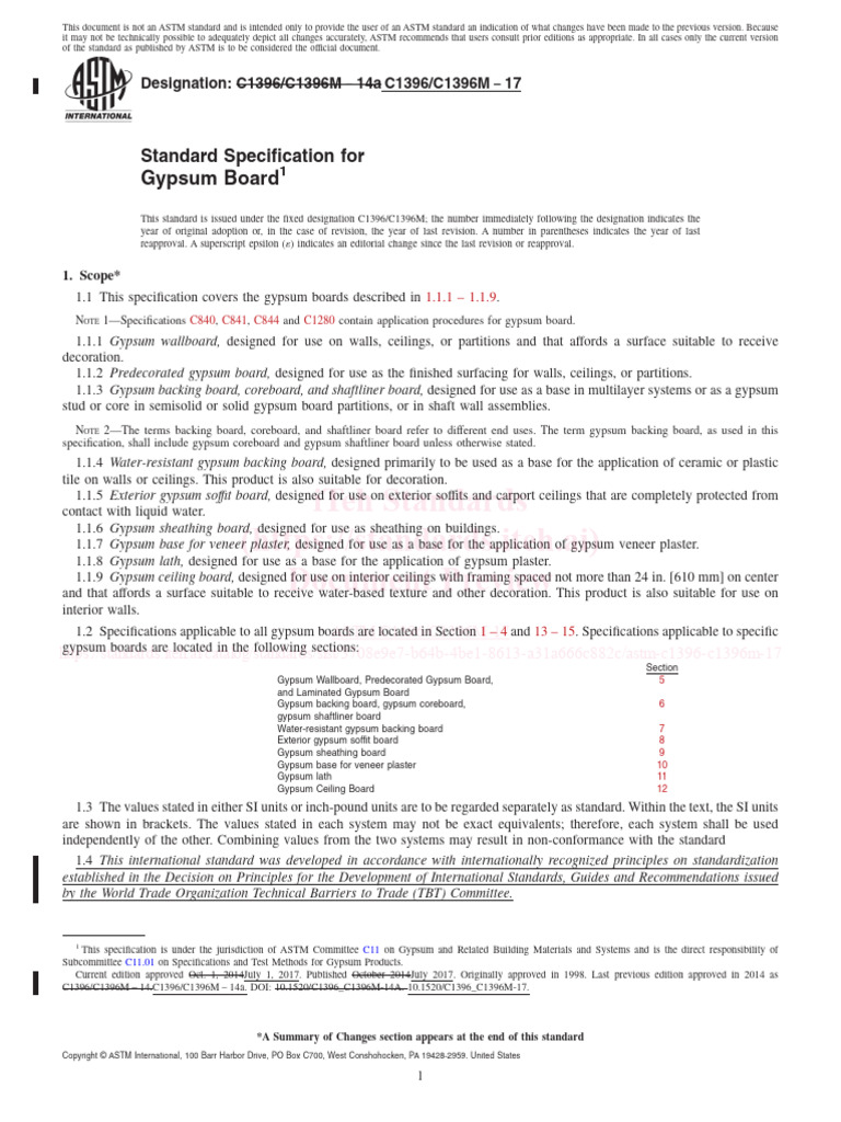 Astm C1396 C1396M 17 | PDF | Drywall | Plaster