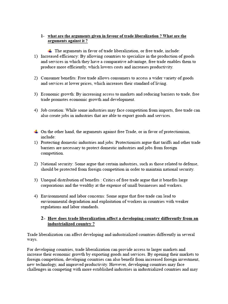 What Are The Arguments Given in Favour of Trade Liberalization | PDF | Free Trade | Protectionism