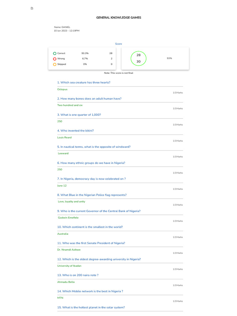 Answer Sheet (1) | PDF