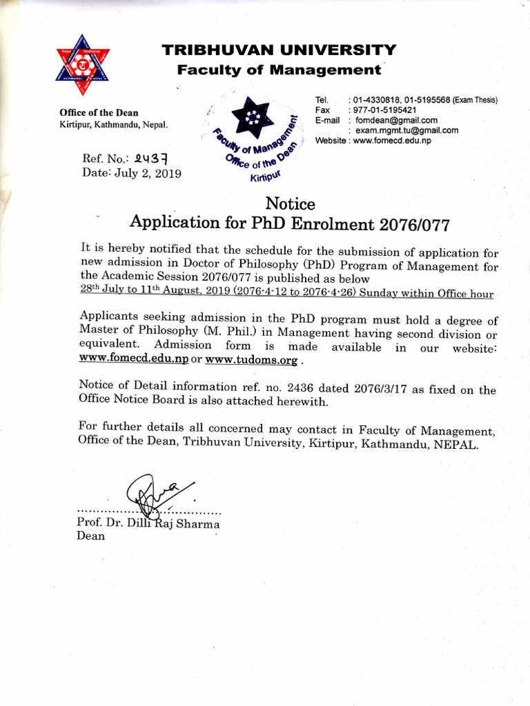 Application For PHD Enrollment Under FOM | PDF | Doctor Of Philosophy ...