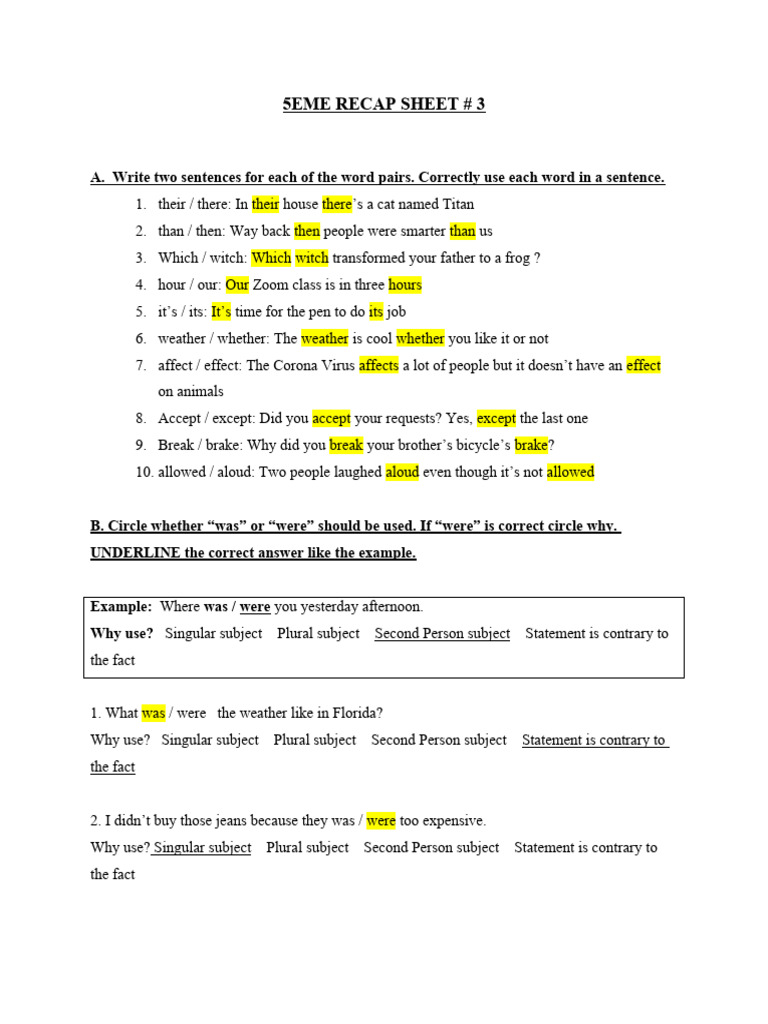 5eme Recap SHEET 3 | PDF